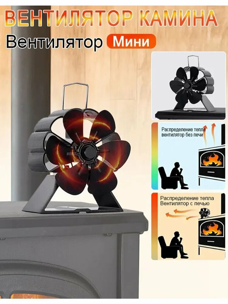 Печной вентилятор с 6 лопастей - Вентилятор на камин/ Печной тепловентилятор-термодинамические экологически чистые тихие и эффективные радиаторы-отсутствие шума, для повышения КПД печи