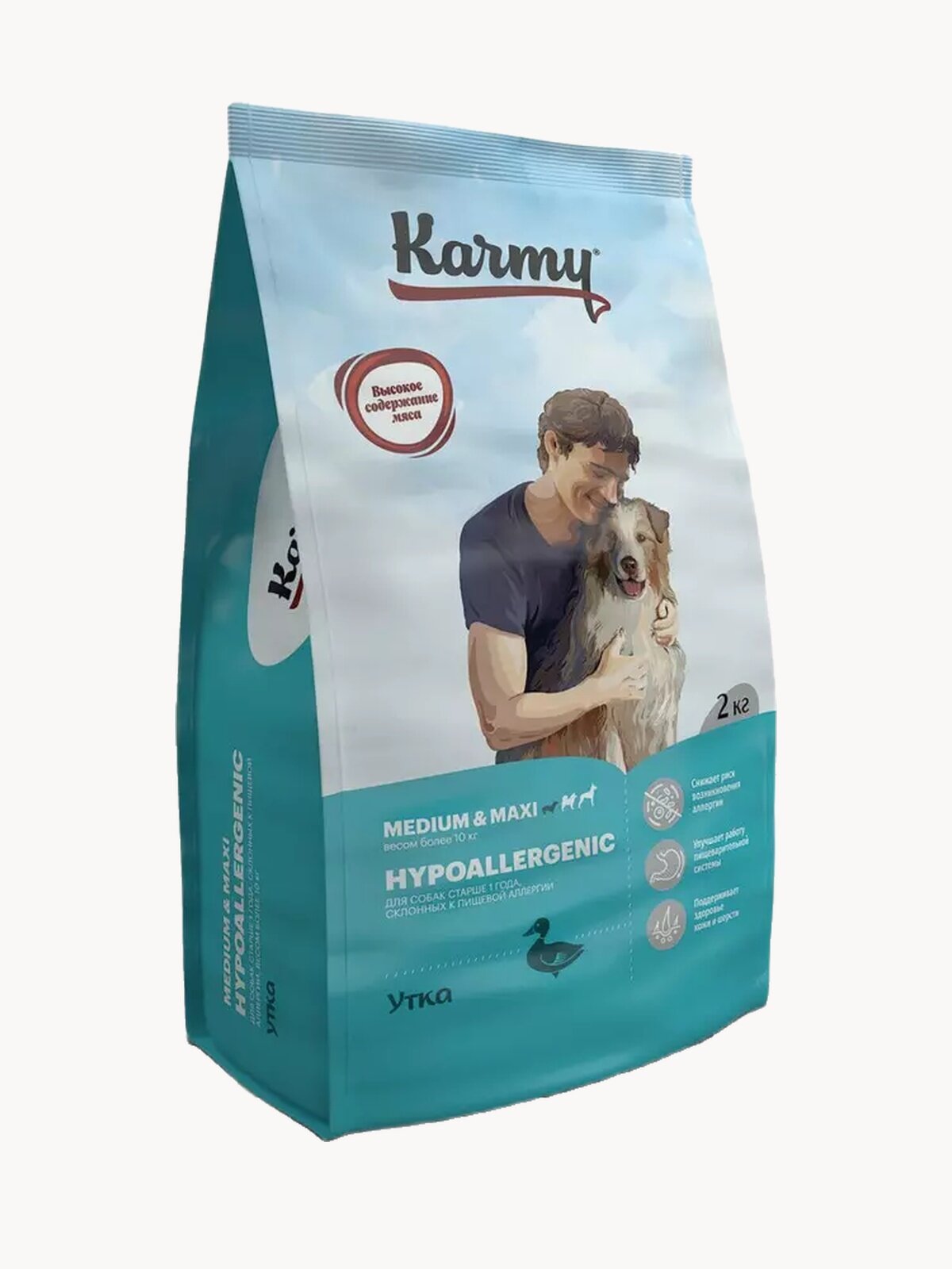Корм для собак сухой KARMY Hypoallergenic Medium & Maxi для собак склонных к пищевой аллергии, Утка 2 кг.