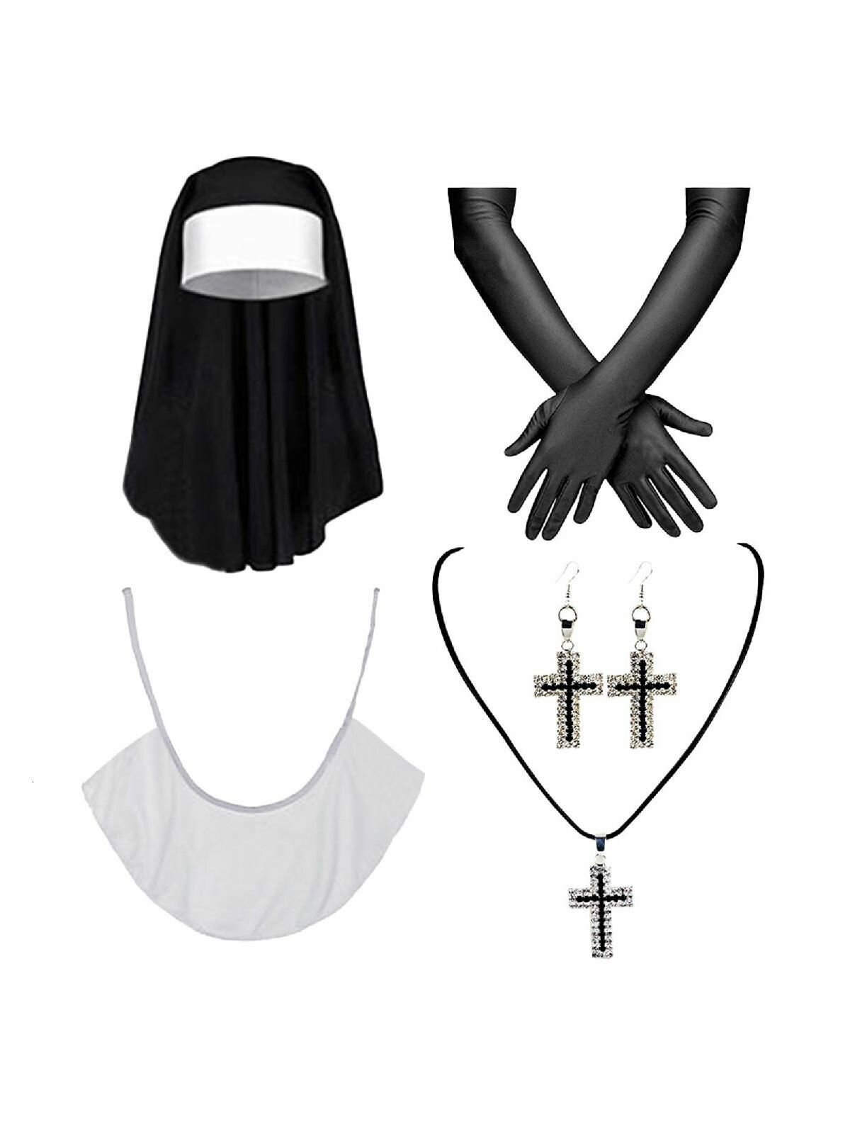Костюм монахини для женщин: головной убор, крест, ожерелье, воротник, чулки, - 24MSSET501