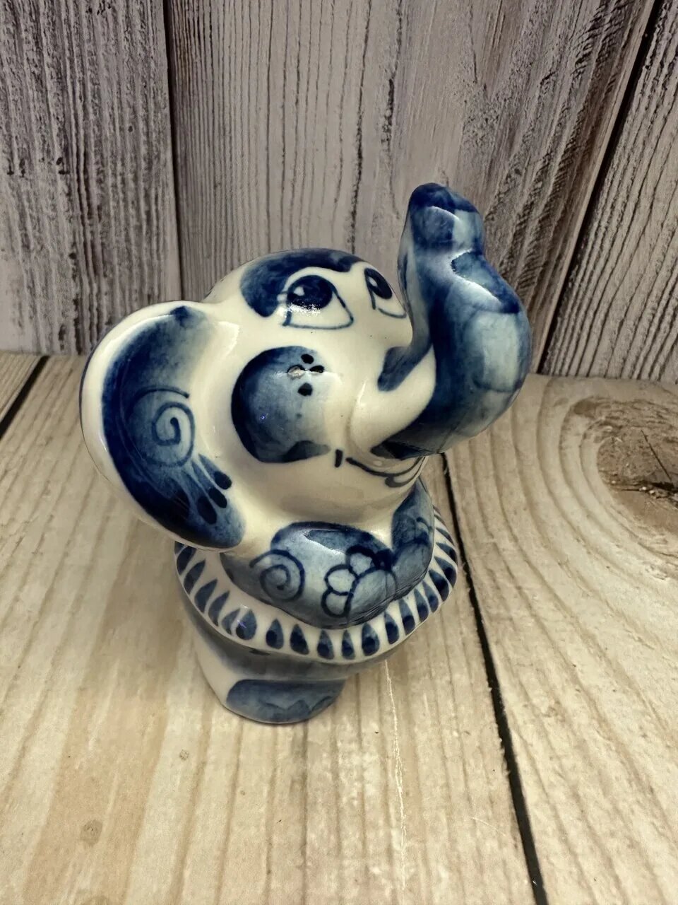 Статуэтка Весёлый Слоник Гжель Фарфор винтажная