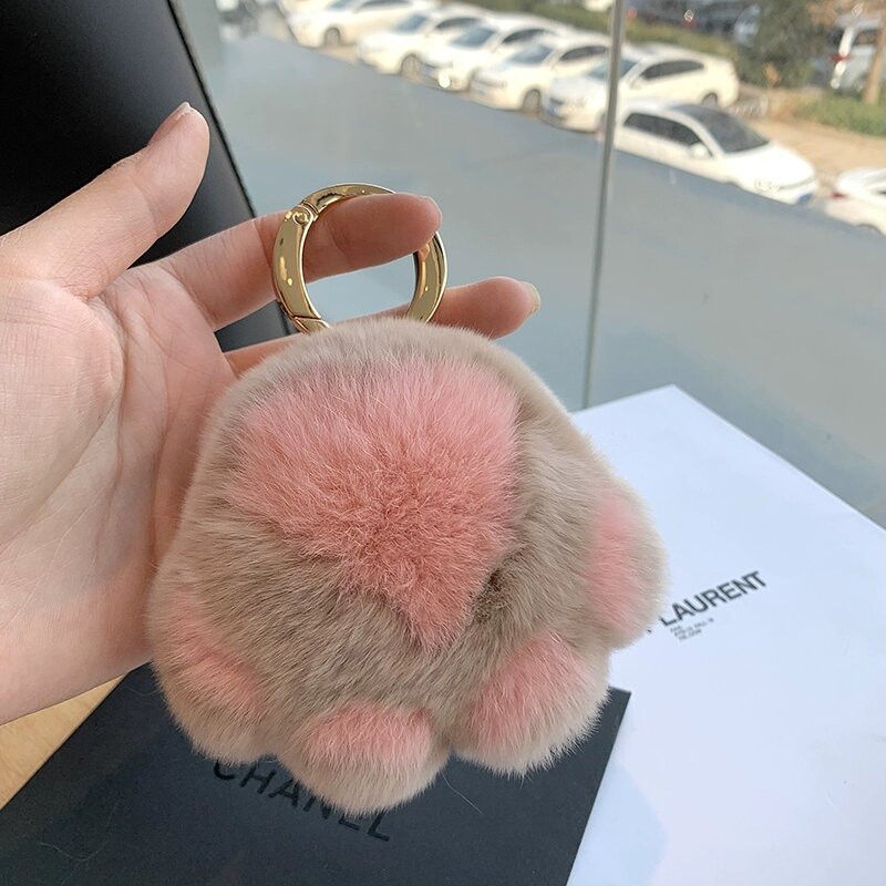 【Маленькая котячья лапка】 Плюшевый брелок-подвеска из меха кролика рекс, милый и изысканный, для женщин, популярный