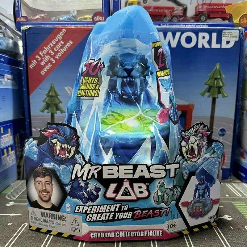 MrBeast Lab Cryo Lab Collector Figure, Фигурка размером 18 см с более чем 30 огнями, звуками и реакциями, Детские новогодние подарки, включает в себя 2 вида оружия и 2 фигурки больших кошек