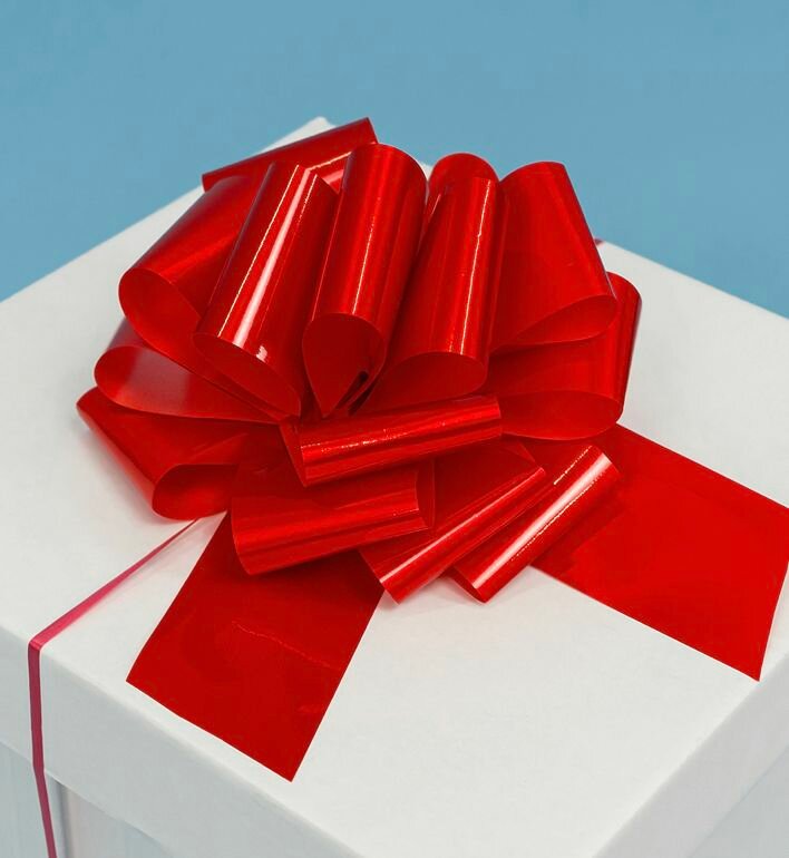 Бант для подарков Красный, Лаковый, 21 см