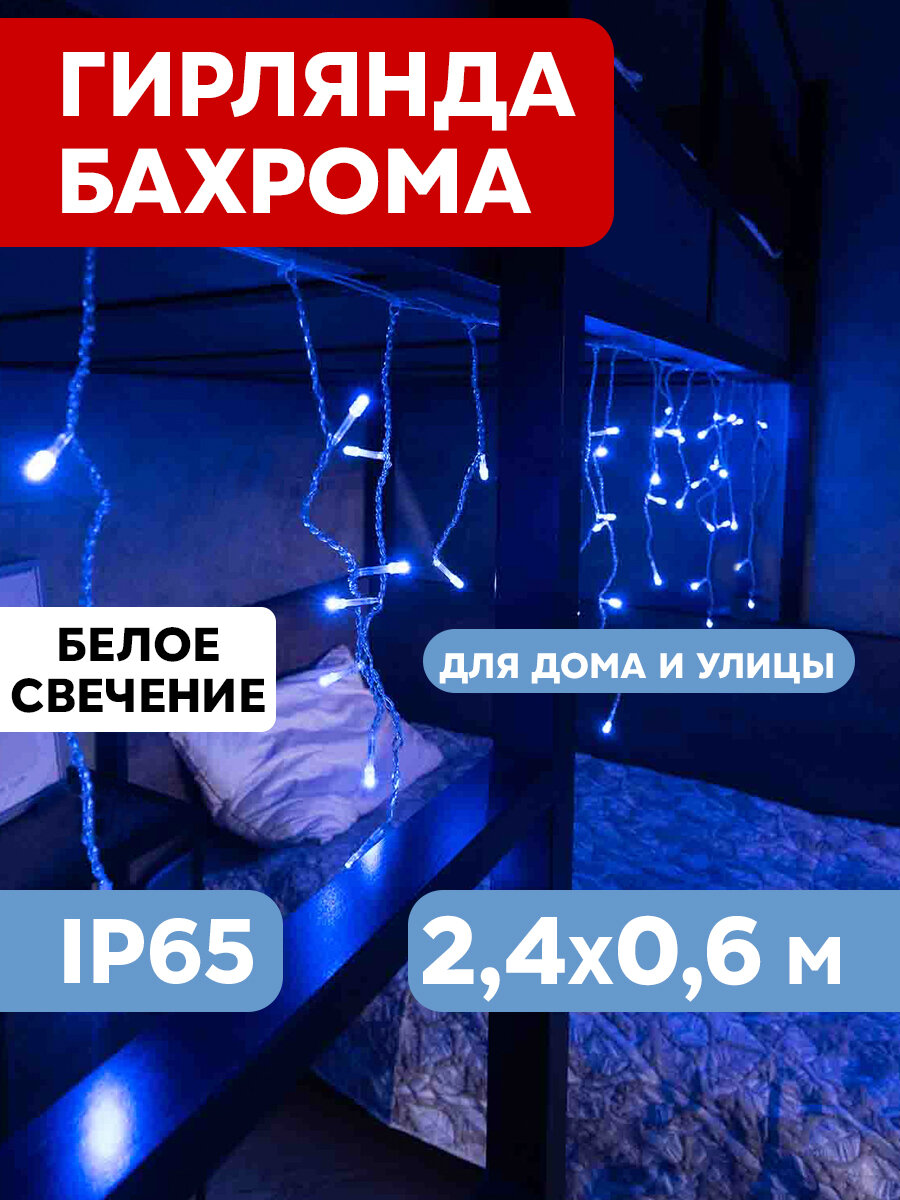 Гирлянда уличная NEON-NIGHT Бахрома 2,4х0,6 м, 88 LED, белое свечение, эффект мерцания, IP65