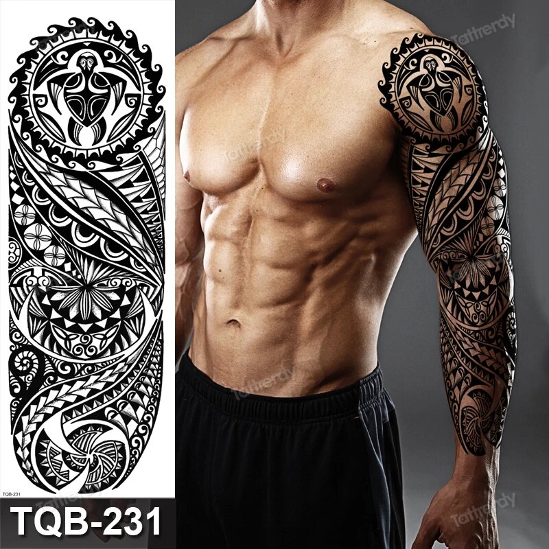 Временная татуировка Tattrendy черная полная рука TQB231