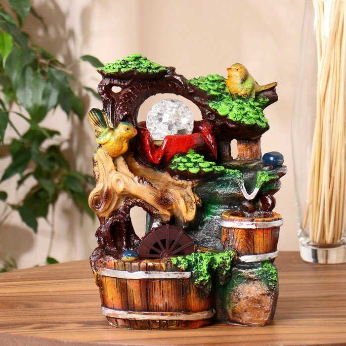 Фонтан настольный «Птички в долине прохлады», 18×14×26.5 см, с подсветкой