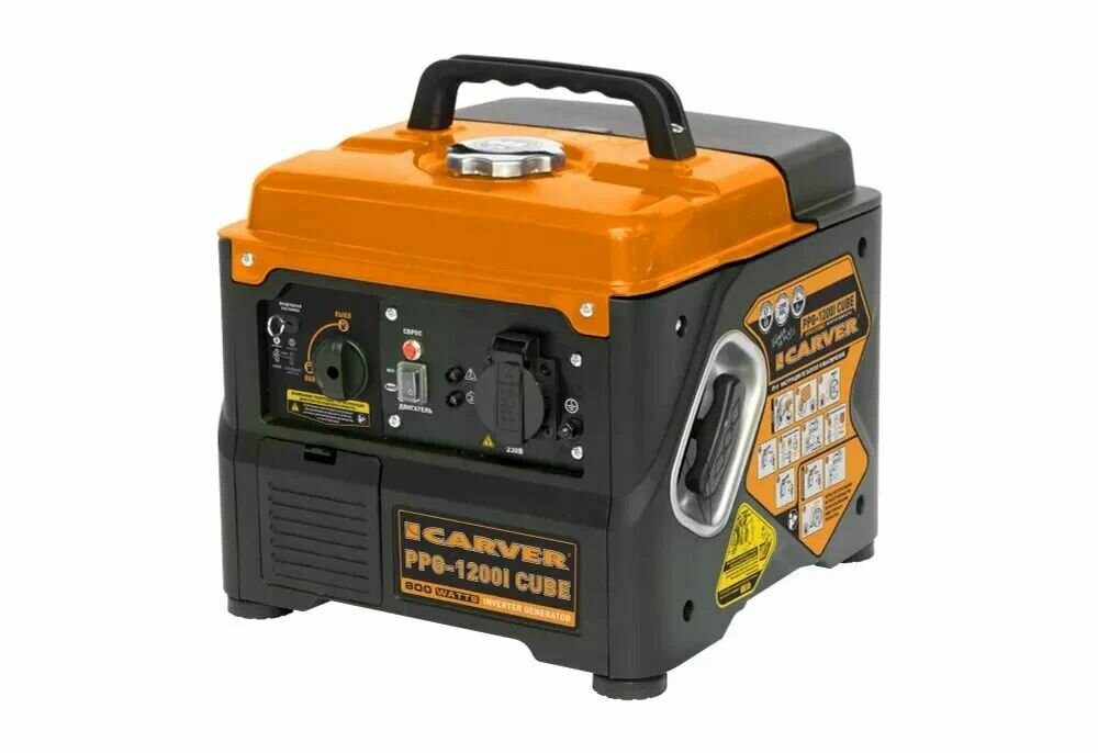 Электростанция CARVER бенз. инверторная PPG-1200I CUBE (220В/1х16А, 0,7/0,8кВт,4-такт,1.1л/с)12кг