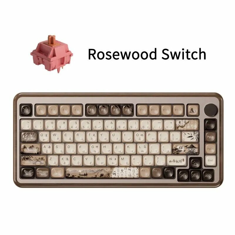 Клавиатура беспроводная MU02 Mountain Seclusion Rosewood Switch, (Akko Rosewood), Английская раскладка, белый, коричневый