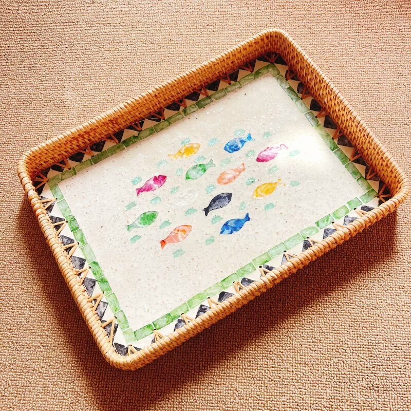 Плетеная большая корзина с подводной тематикой - просторная для фруктов и пирожных