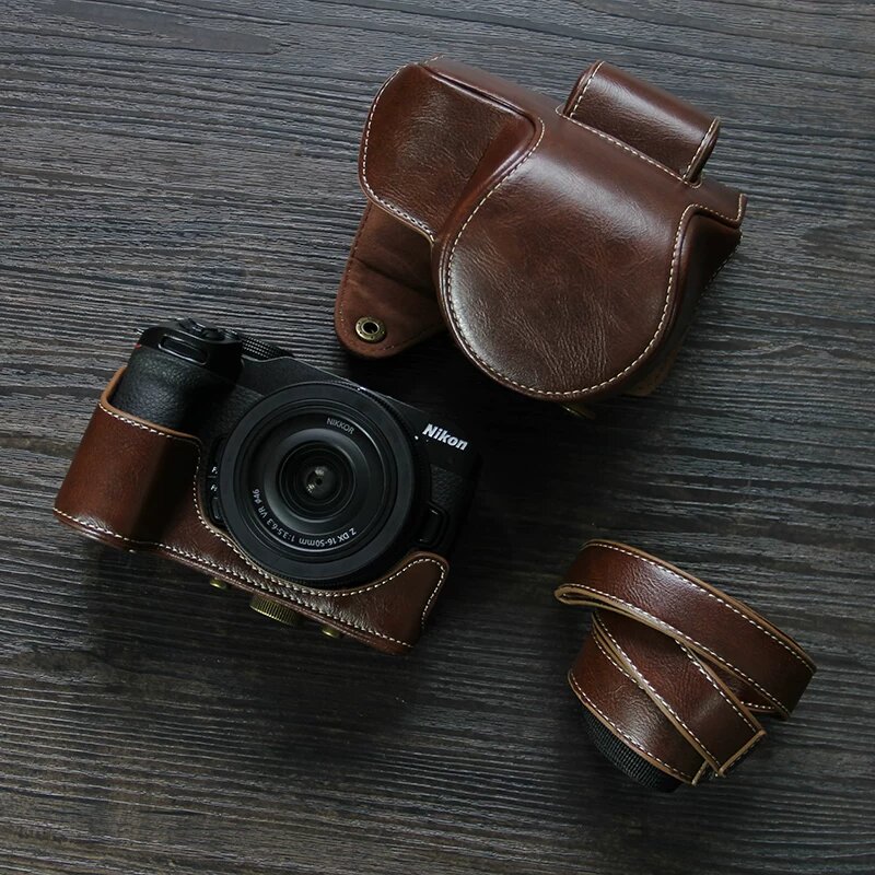 Кросслив-сумка Nikon Z30/Z50 для фотоаппарата, кофейный простой винтажный кожаный чехол