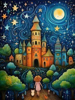 Набор для самостоятельной вышивки алмазами 5DМультяшный замок из страны чудес - круглая алмазная мозаика размером 40x50 см для украшения стен дома,40X50CM, белый