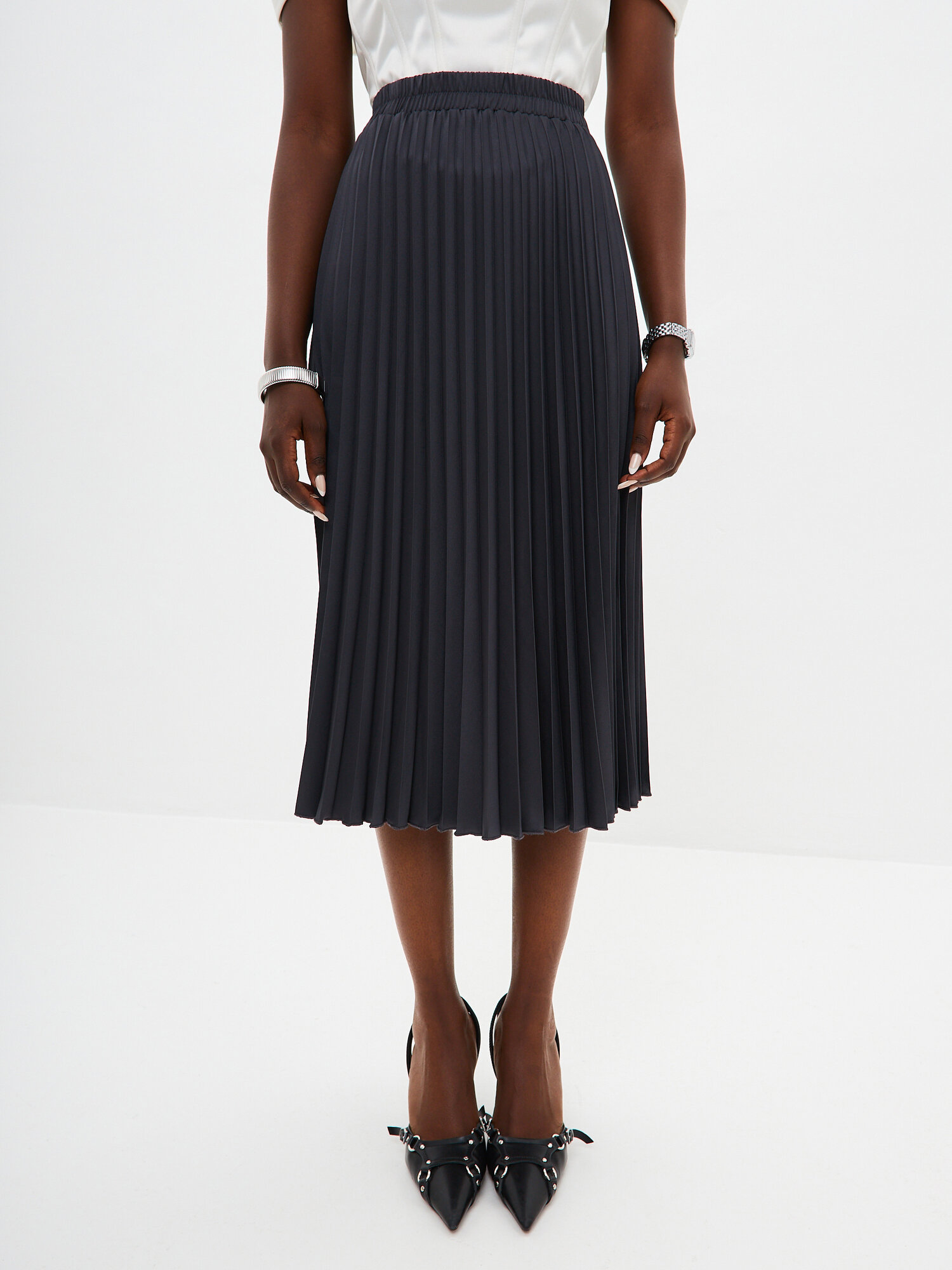 Юбка миди плиссированная серая