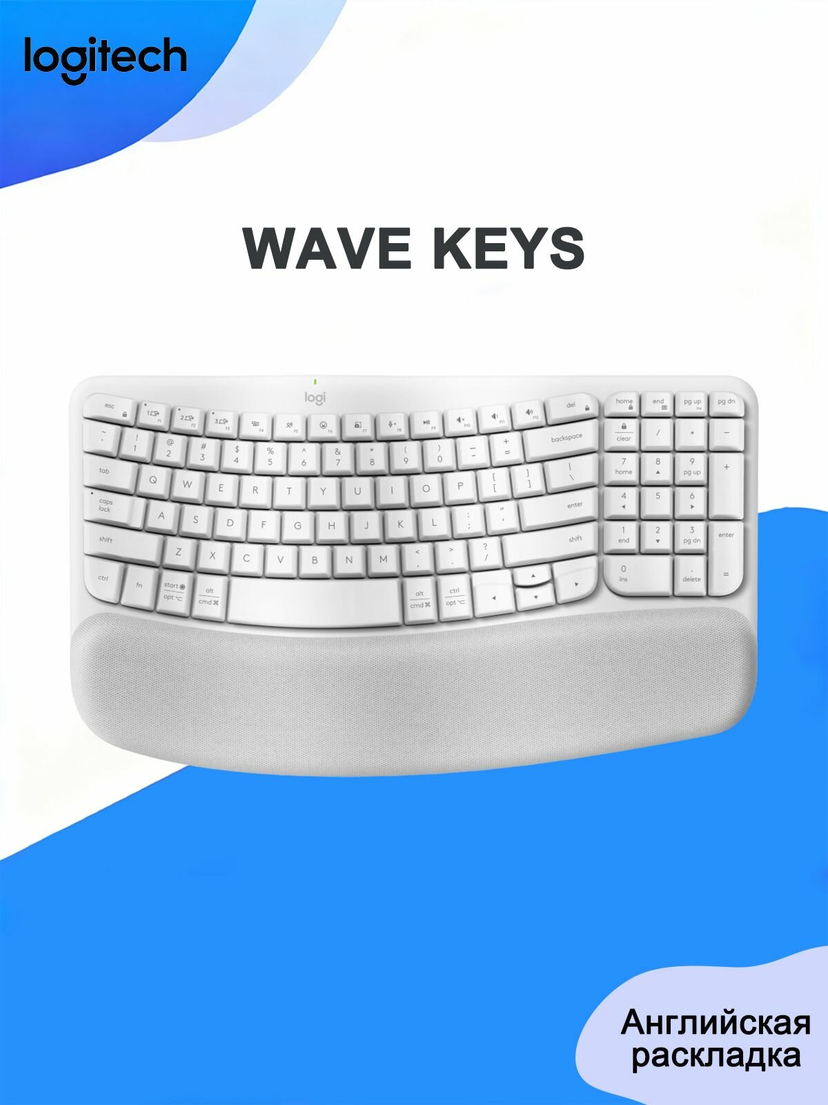 Logitech Клавиатура беспроводная Wave Keys, Английская раскладка, белый