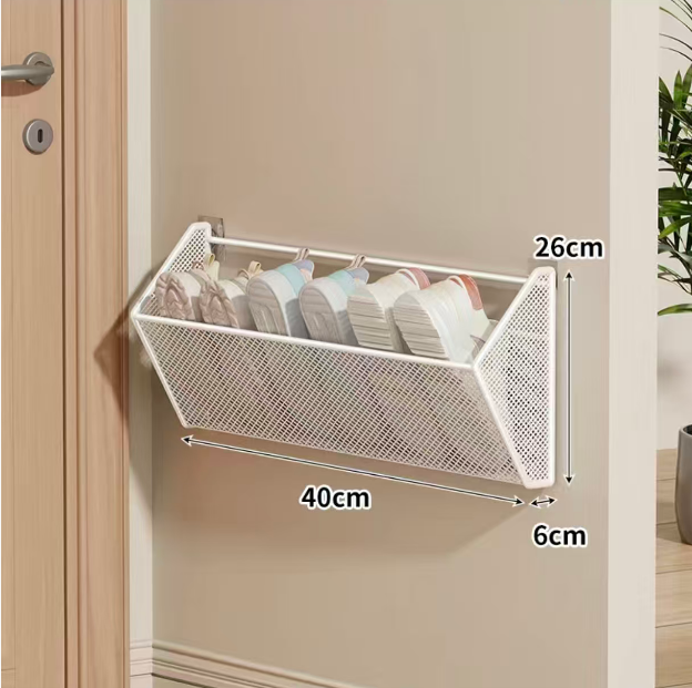 Железные стеллажи для обуви, установка стен без перфорации, 40х6х26 см，белый