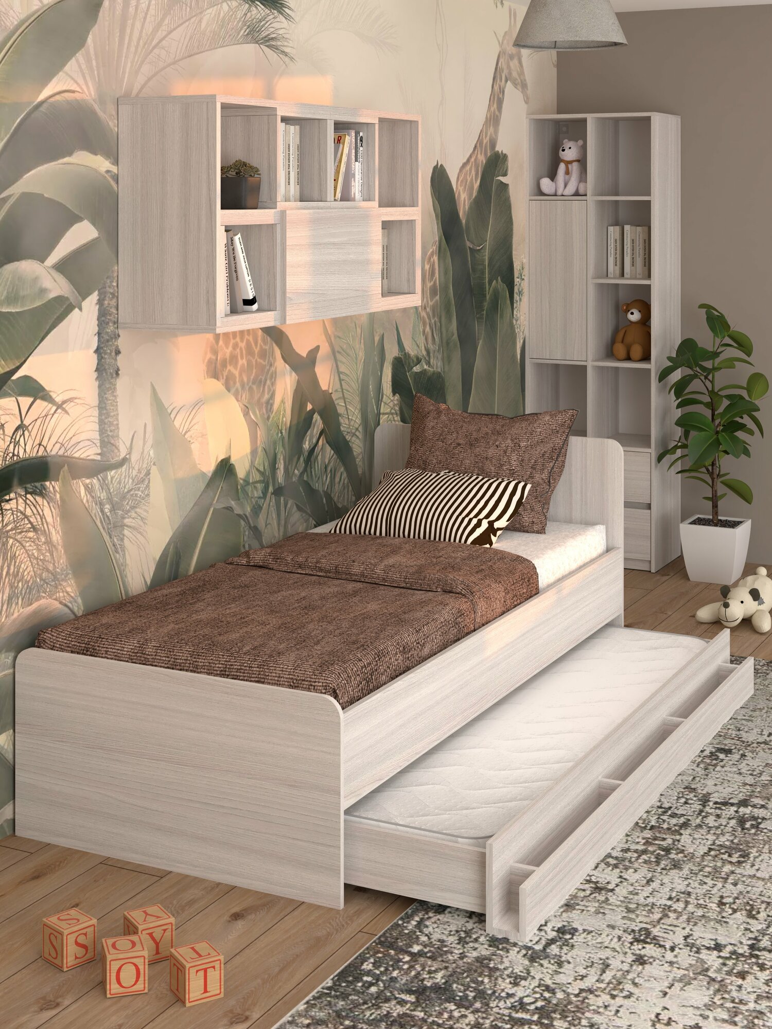 Есэндвич Grand Лаворо Кровать 90х200 с дополнительным спальным местом (Ясень-шимо светлый) 203х93х80 см