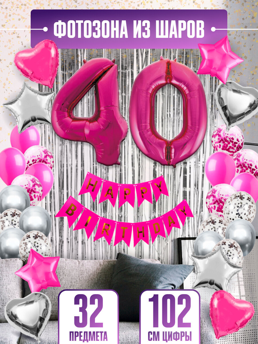 Большой набор воздушных шаров с фольгированной цифрой 40 Фотозона для праздника
