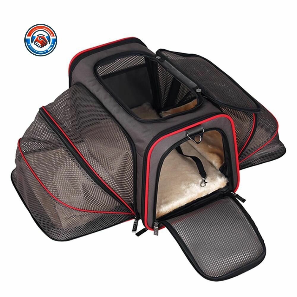 Сумка переноска для кошек и собак Dogland, трансформер 50х30х32 см с мягкой подушкой и карабином, салонный вариант для самолёта, петля на чемодан, плечевой ремень и ручки