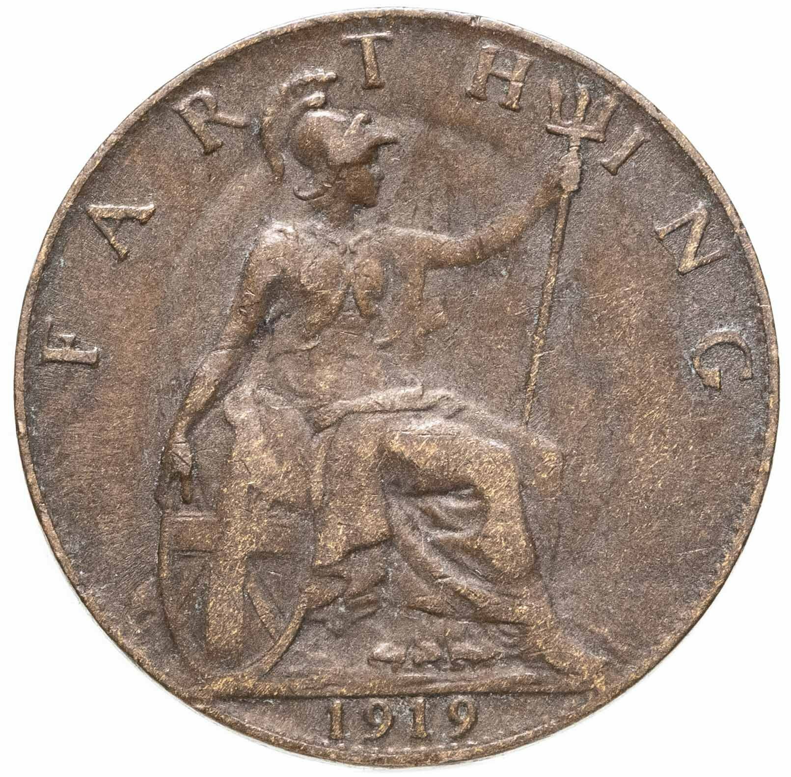 Великобритания 1 фартинг farthing 1919, Бронза, в сохранности VF