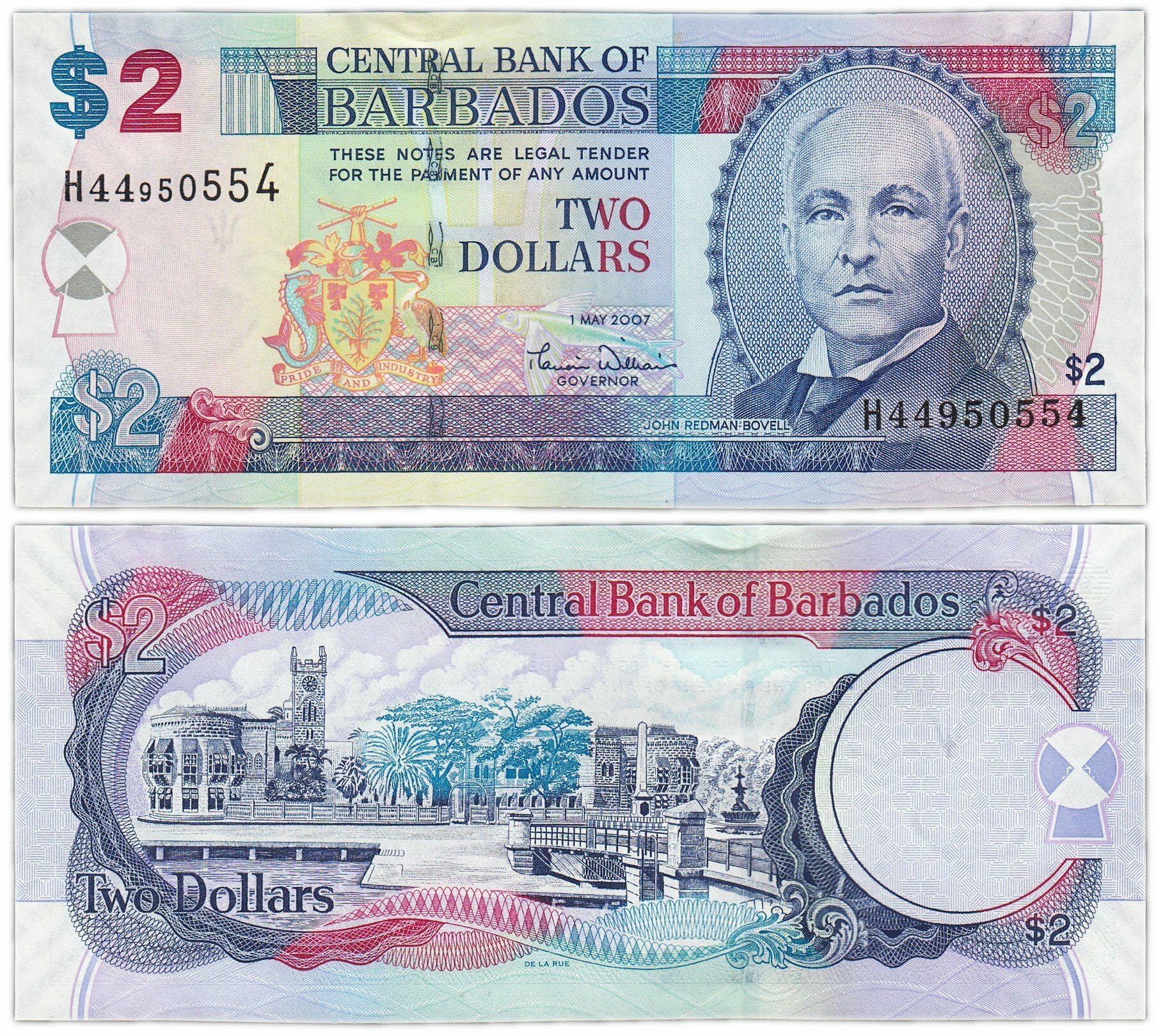 Барбадос - 2 доллара 2007 "Площадь Национальных героев, Бриджтаун" Рick-66а