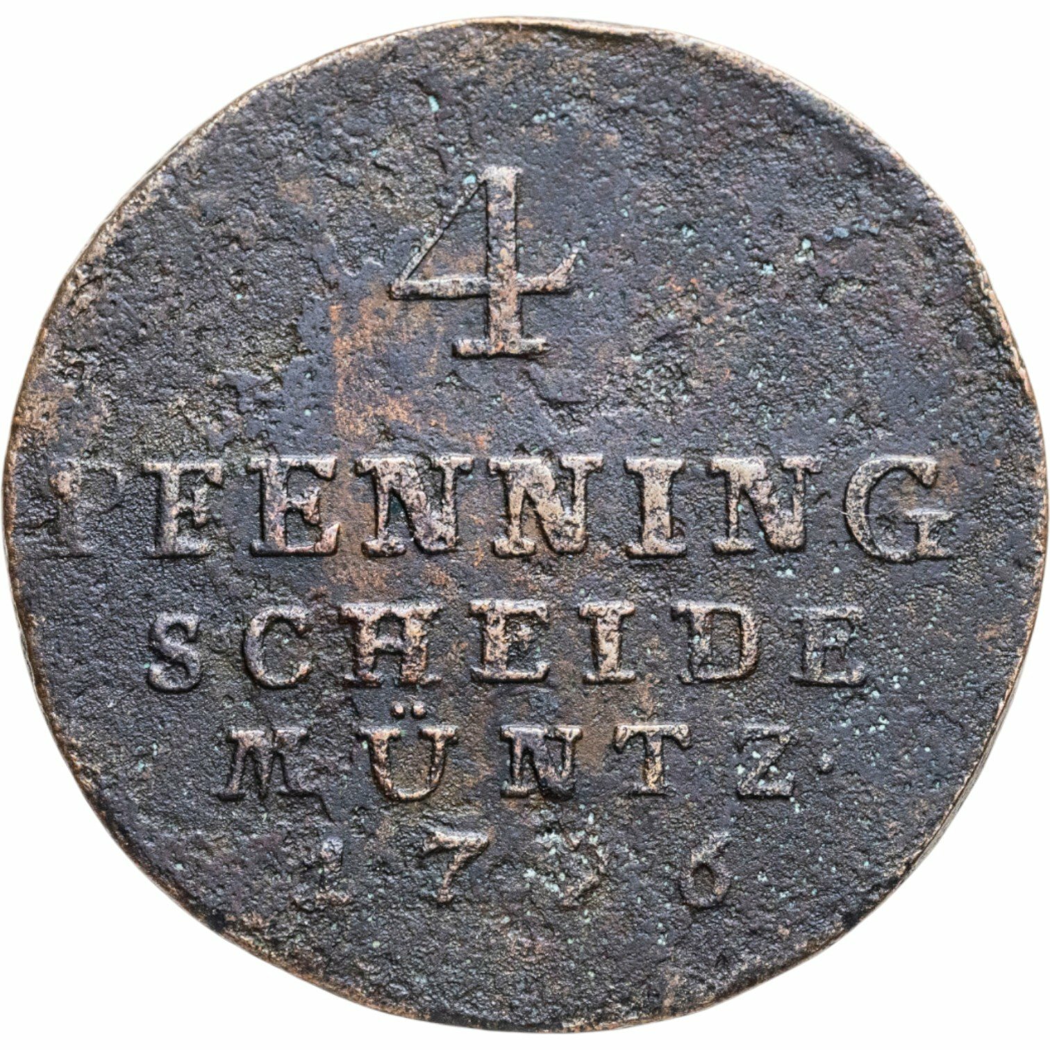Германия 4 пфеннига 1796 Брауншвейг-Люнебург-Каленберг-Ганновер, Бронза, в сохранности F-VF
