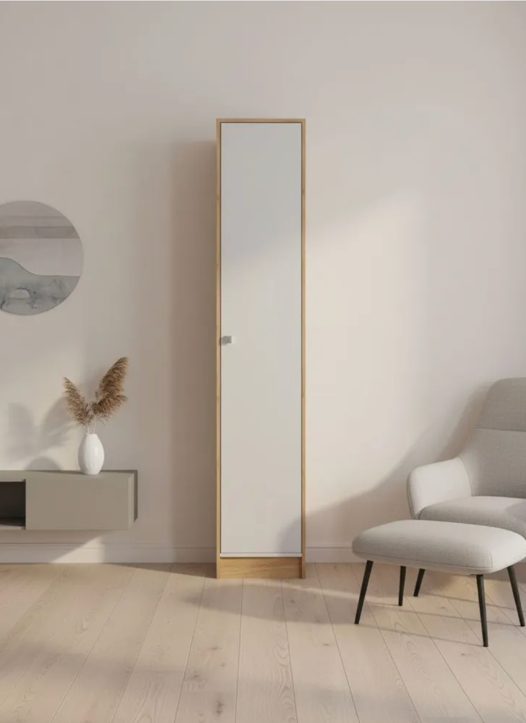 Ямайка шкаф Пенал ЯПП-1 (400*2100*500), дуб крафт золотой/белый