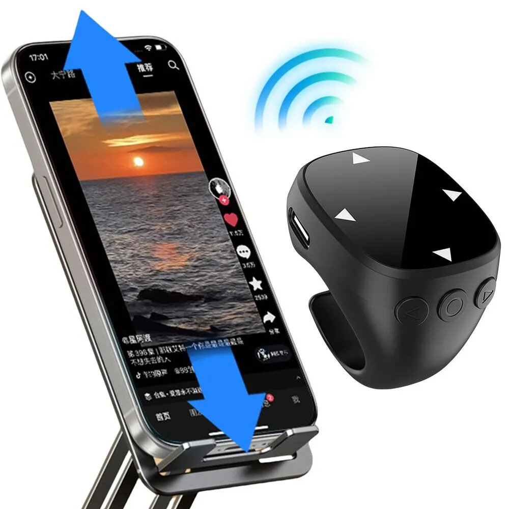 Беспроводной пульт дистанционного управления, совместимый с Bluetooth, для прокрутки TikTok Ring на кончиках пальцев
