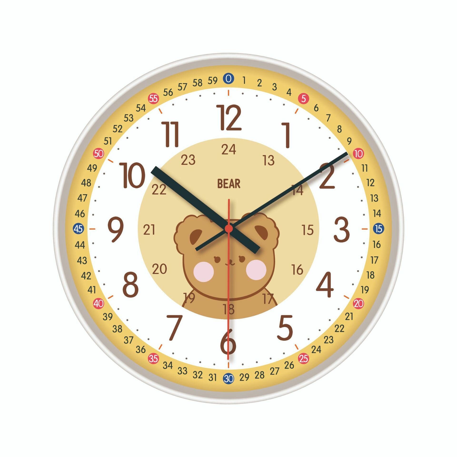 Детские обучающие настенные часы для раннего развития 12inch года, мультяшные бесшумные часы, декоративные часы для дома и спальни, часы для учеников начальной школы