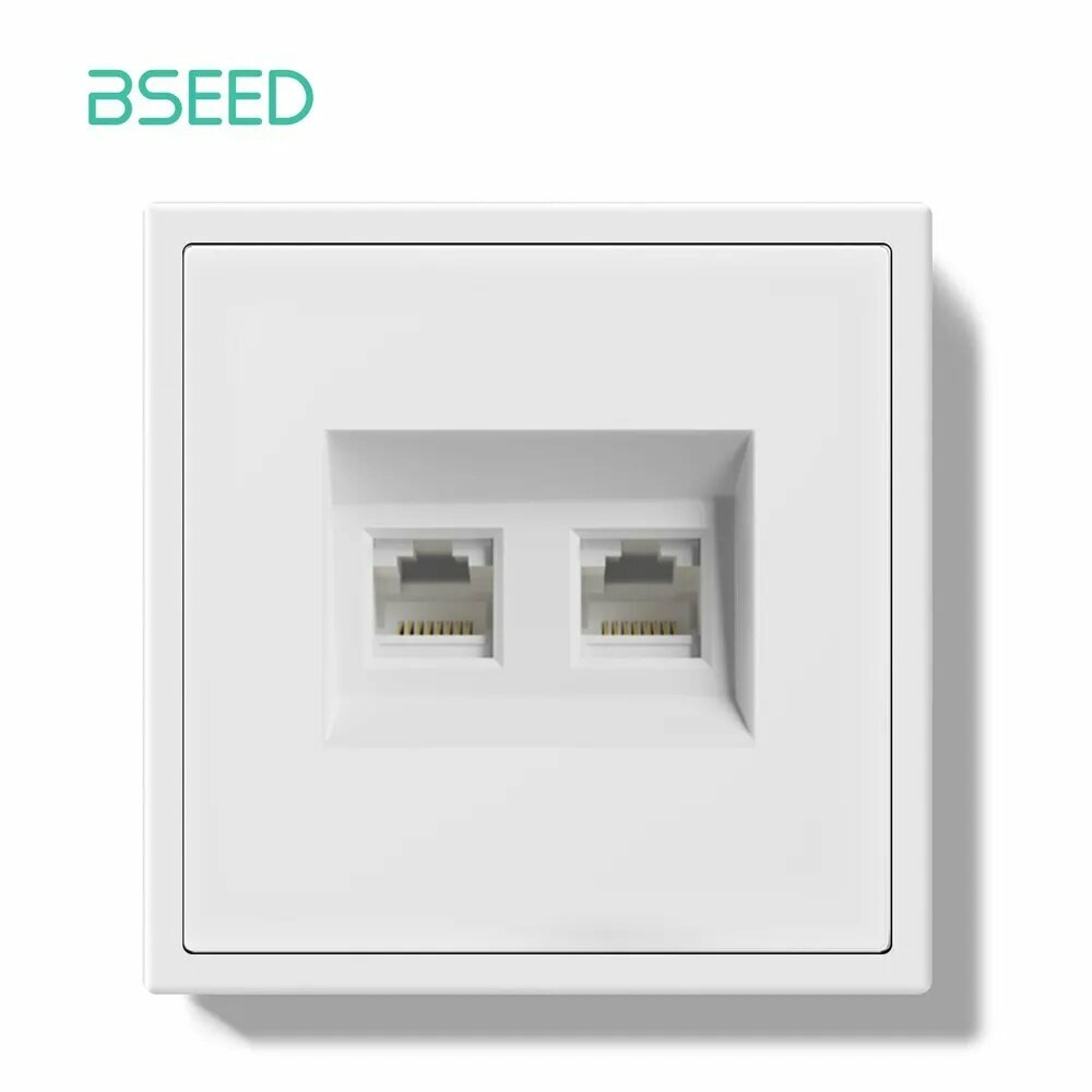 Розетка BSEED CAT6 серии Grand, 2 порта RJ-45, пластиковая рамка, настенный монтаж, 80 мм, белая