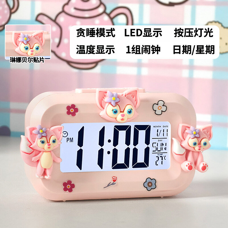 Будильник Hello Kitty Sanrio, светодиодная подсветка, с функцией таймера, случайные наклейки