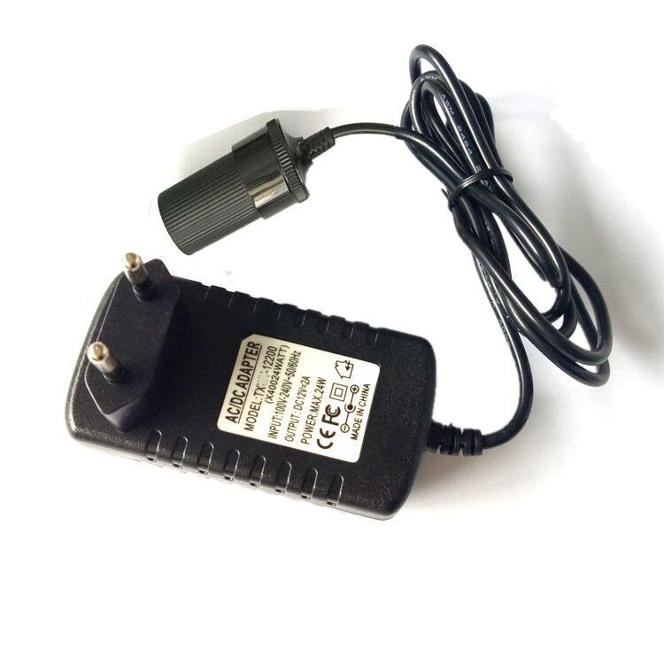 Преобразователь напряжения для автомобиля, инвертор автомобильный, преобразователь AC в DC, 240V-12V DC, адаптер питания для автомобильного розеткиlighter, для автомобильного пылесоса и других 12V устройств, евроразъем, черный, модель TXH-122000, входное