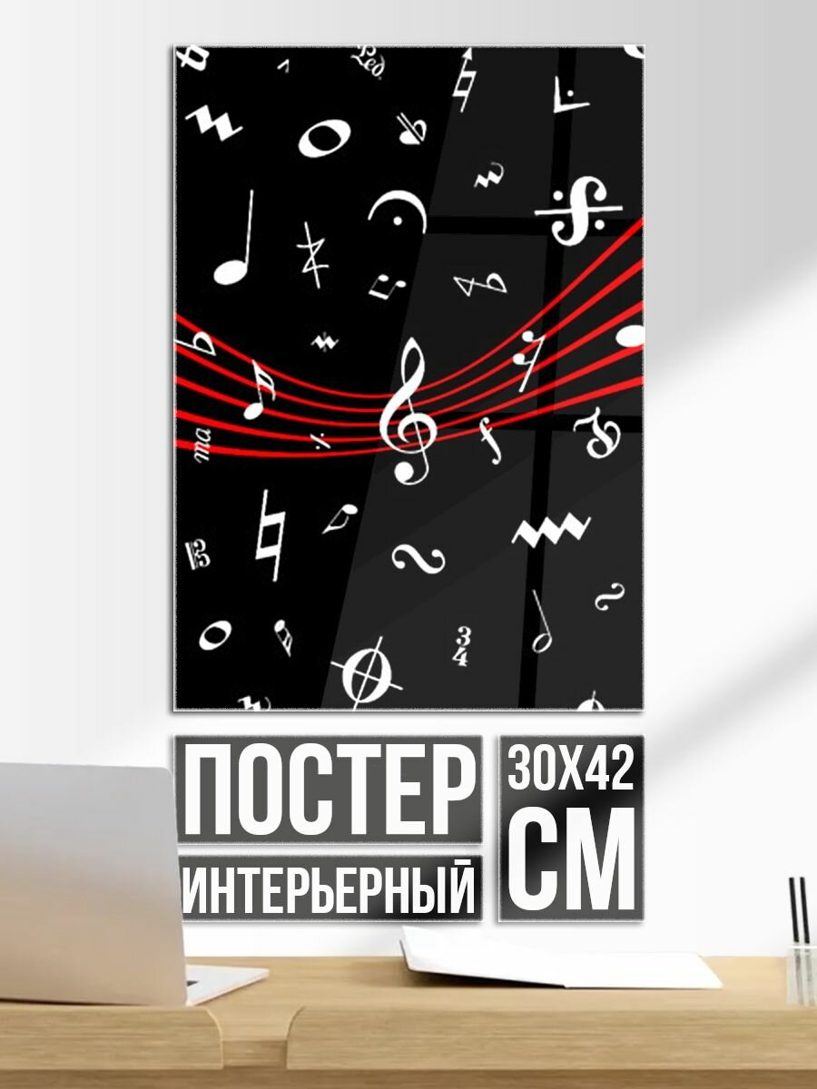 Постер на стену Нотные знаки с нотным станом