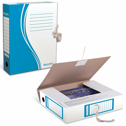 5 шт. Папка архивная с завязками А4 (325х260 мм), 75 мм, до 700 листов, плотная, микрогофрокартон, синяя, BRAUBERG, 124853