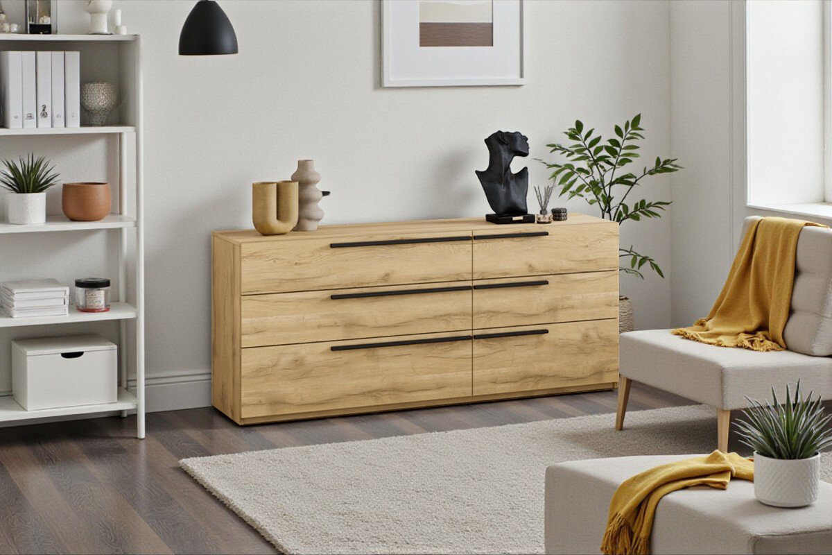 Комод Лорена Пакс-3 Дуб Золотистый U1148 NOW 160x44x70 см, желтый Дом мебели для вас