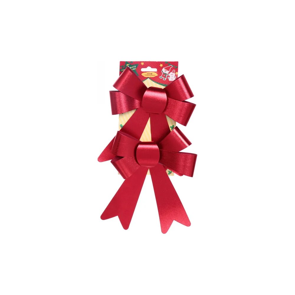 Бант на елку Серпантин "Сказочные блики", набор 2 шт, Красный, из ПВХ, пластиковый бантик для новогоднего декора