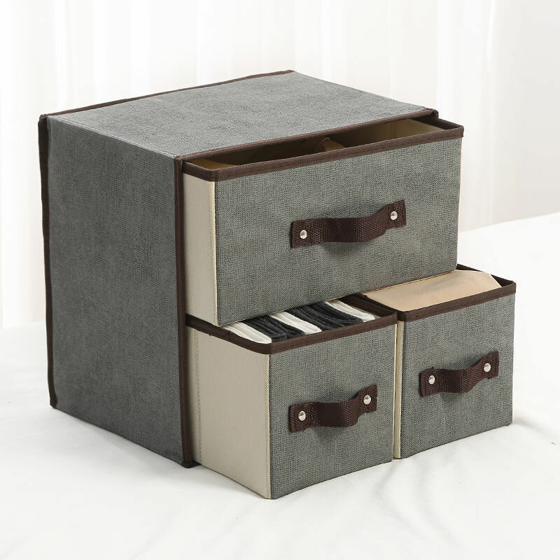 Двухслойный тканевый органайзер для хранения нижнего белья с тремя ящиками, в форме ящика, для домашнего использования, для хранения бюстгальтеров и одежды, складной органайзер.