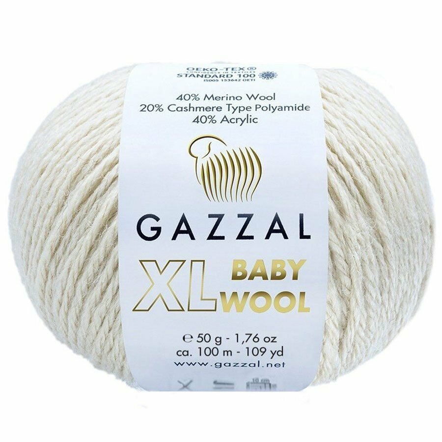 Пряжа Gazzal BABY WOOL XL 829 кремовый (5 мотков)