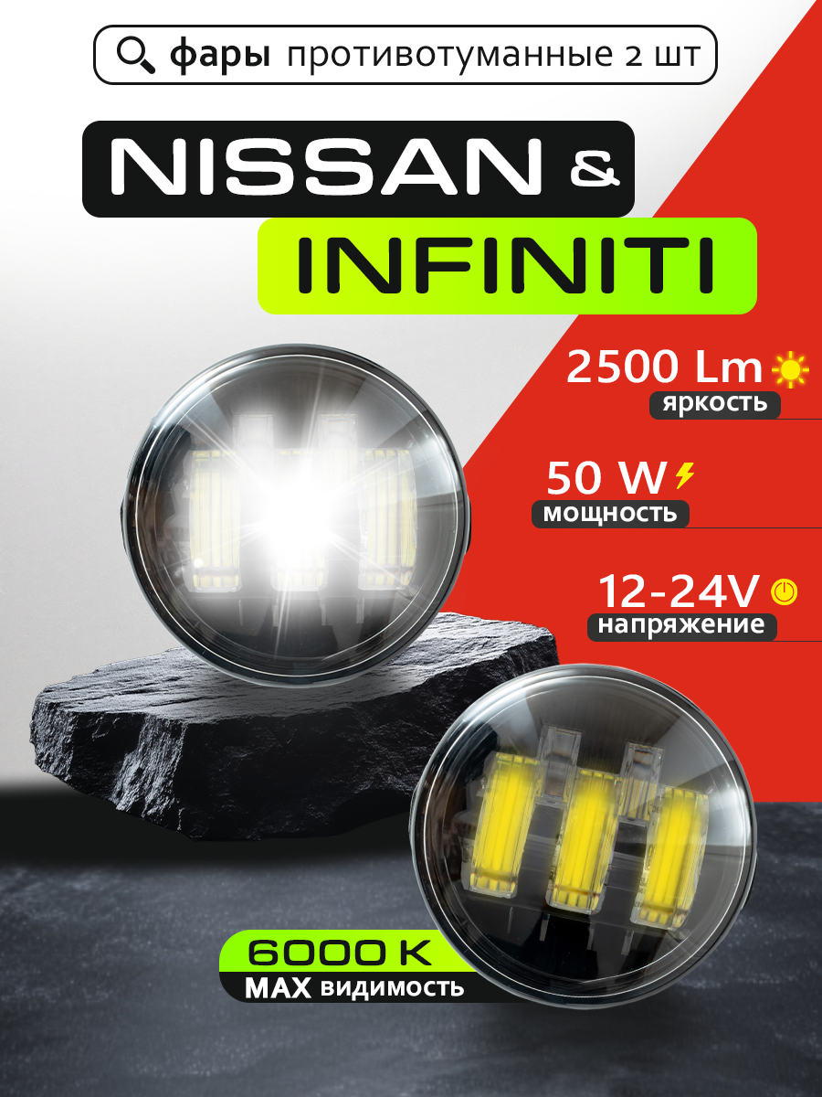 Светодиодные противотуманные фары 50W (2шт.) на Ниссан / Инфинити