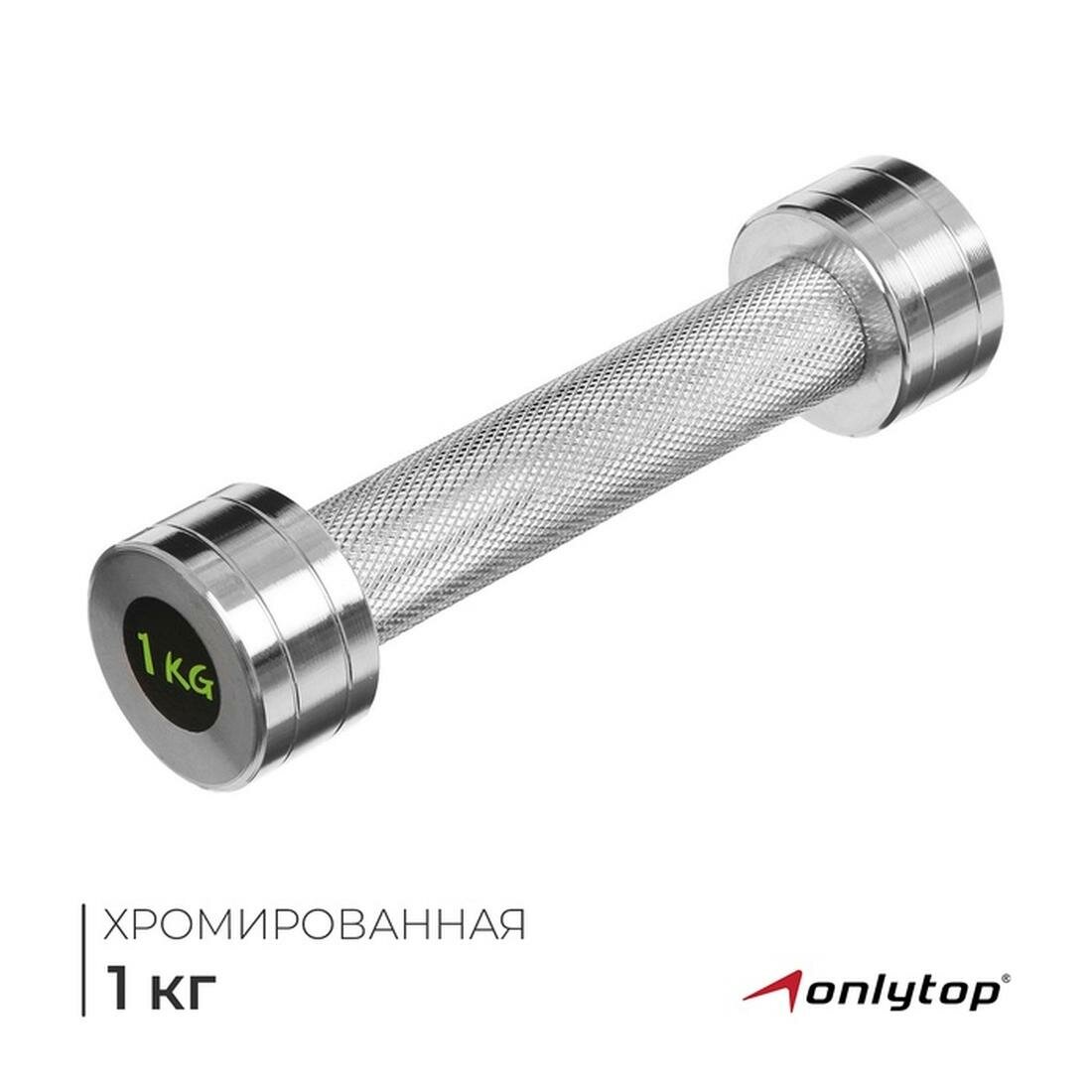 Гантель ONLYTOP, хромированная, 1 кг, разборная, цвет серебристый
