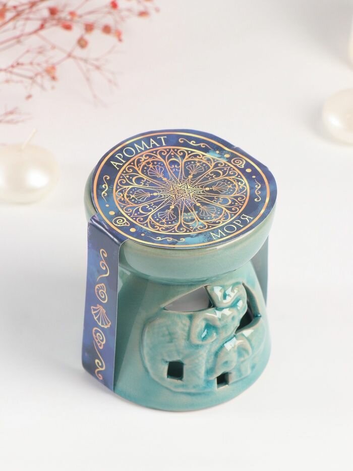 Набор эфирных масел КНР аромалампа, мелтс из воска ароматический "Слон со слонёнком", бирюза, 10х10х9 см