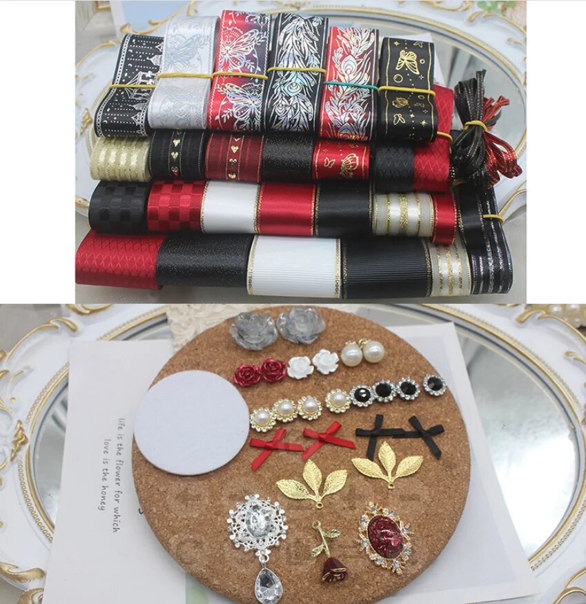 Набор органзы лент черные, золотые, красные bear red B