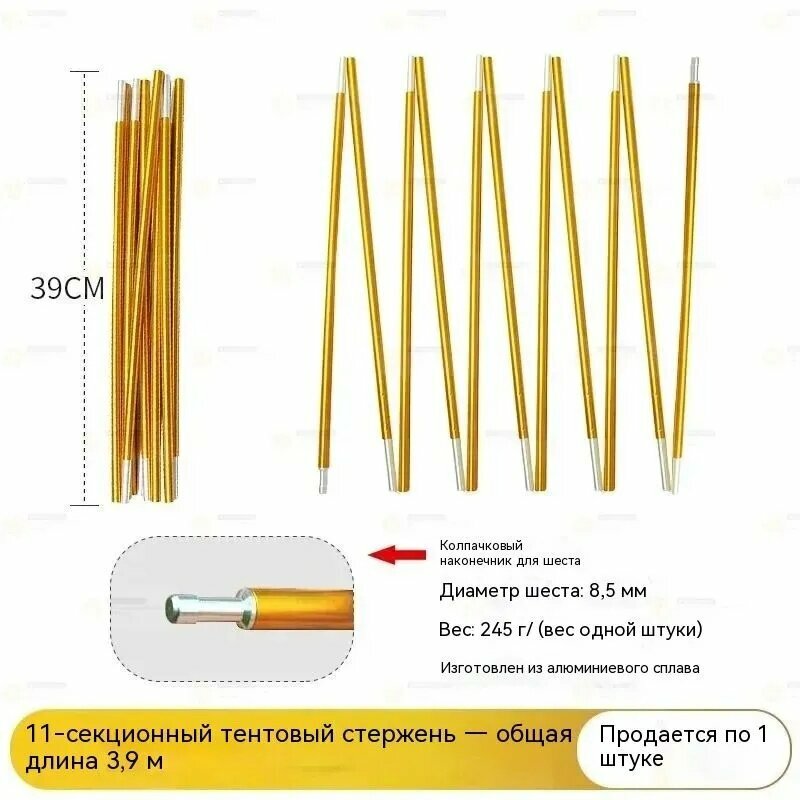 Дуга для каркаса палатки, алюминиевая, диаметр трубы 8,5 мм, оранжевая