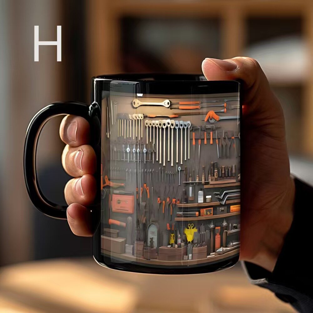 Черная кружка с инструментами для мужчин, креативная кружка, керамическая кружка с логотипом, индивидуальная кофейная кружка