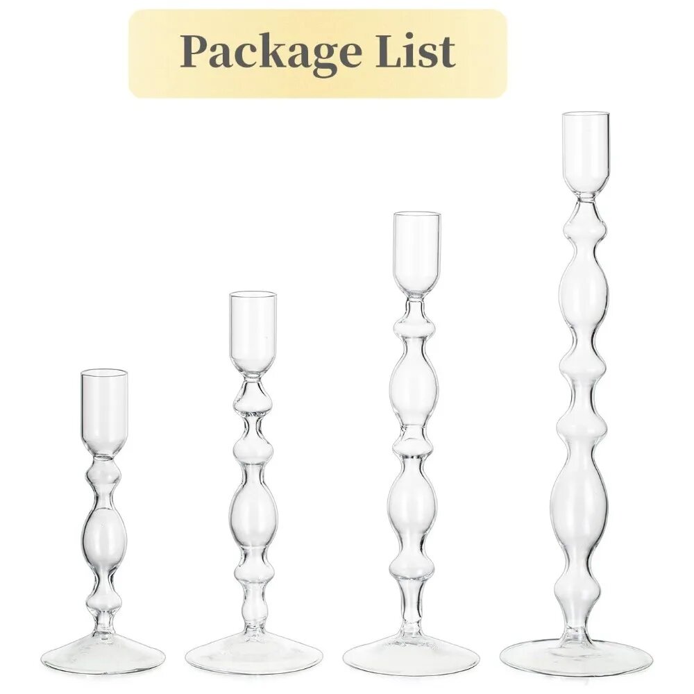 Стеклянные подсвечники волнистые, набор 4 шт, Style C clear