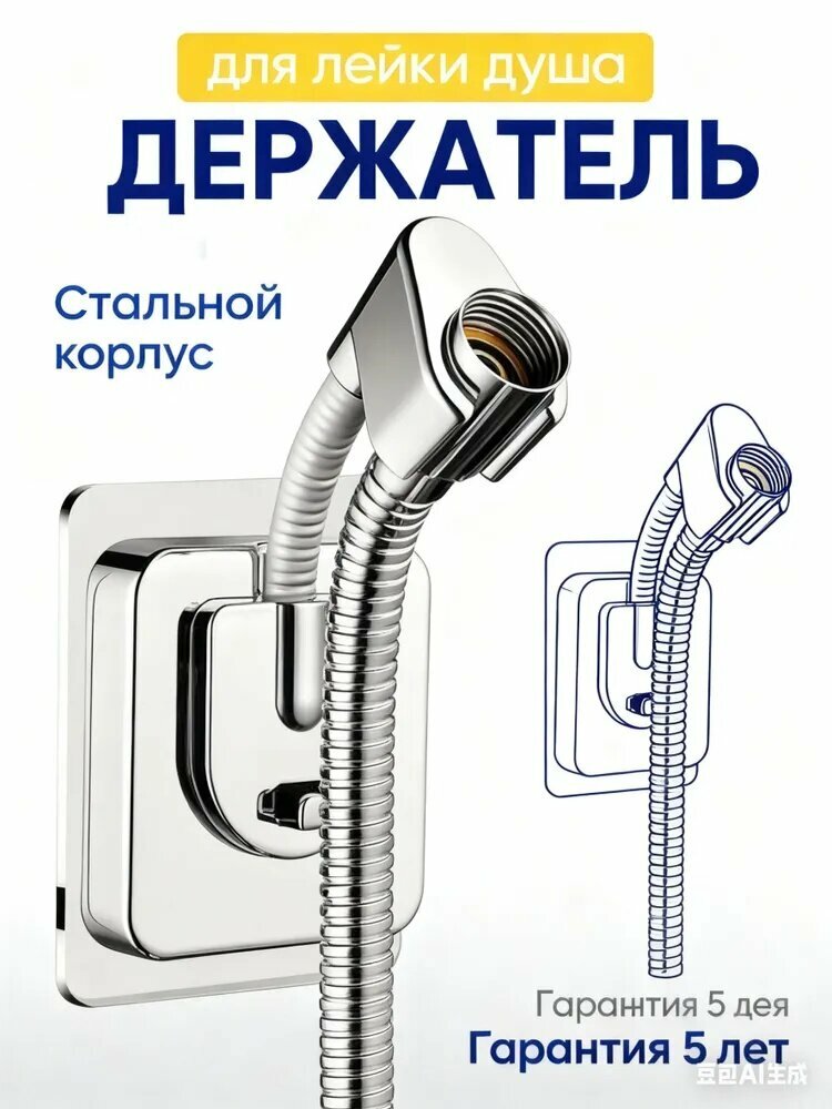 Держатель для лейки душа самоклеющийся настенный / крепление (кронштейн) для душевой лейки на стену