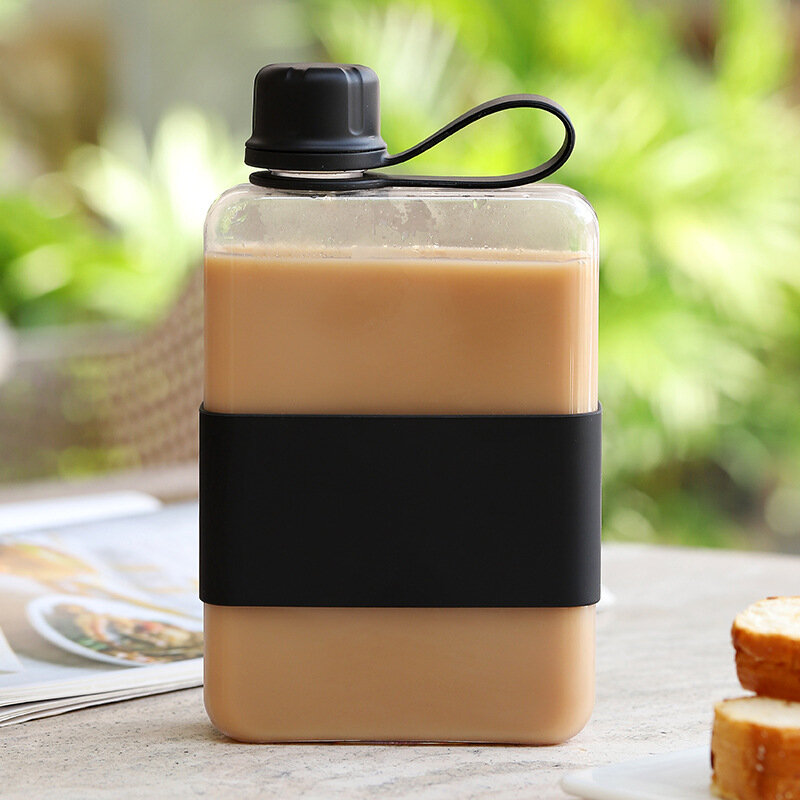 Новая бутылка Tritan Fresh Style с ручкой, плоская бутылка с силиконовым покрытием, пластиковый стакан, высококачественная портативная бутылка для воды для студентов