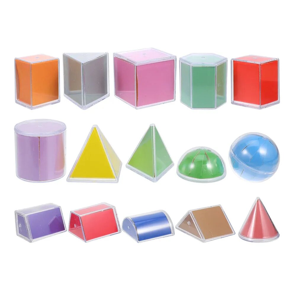 Набор прозрачных геометрических моделей для детей из пластика и бумаги 15 шт для обучения