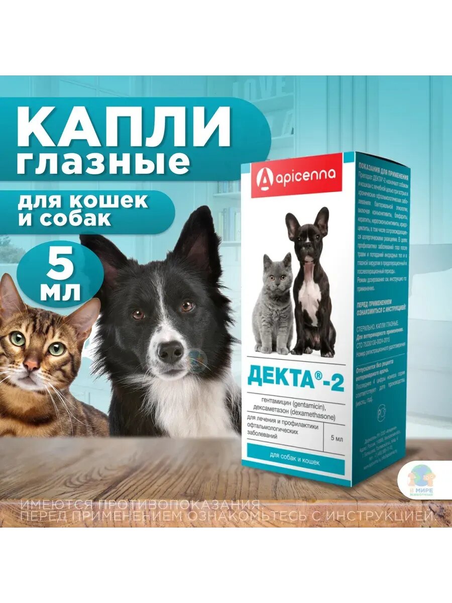 Глазные капли АВЗ "Декта-2", для собак и кошек, профилактика и лечение, 5мл