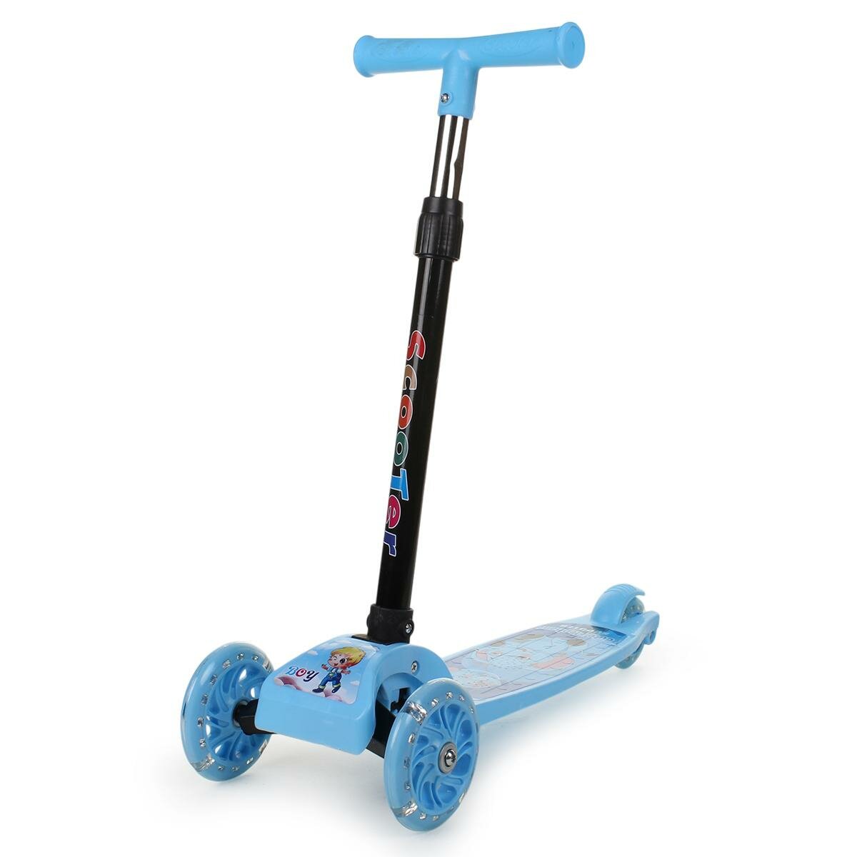 Самокат детский трехколесный «ScooTer» со светящимися колесами, голубой, алюминий/пластик