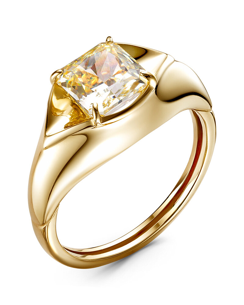 Кольцо на фалангу, желтое золото, 585 проба, бриллианит