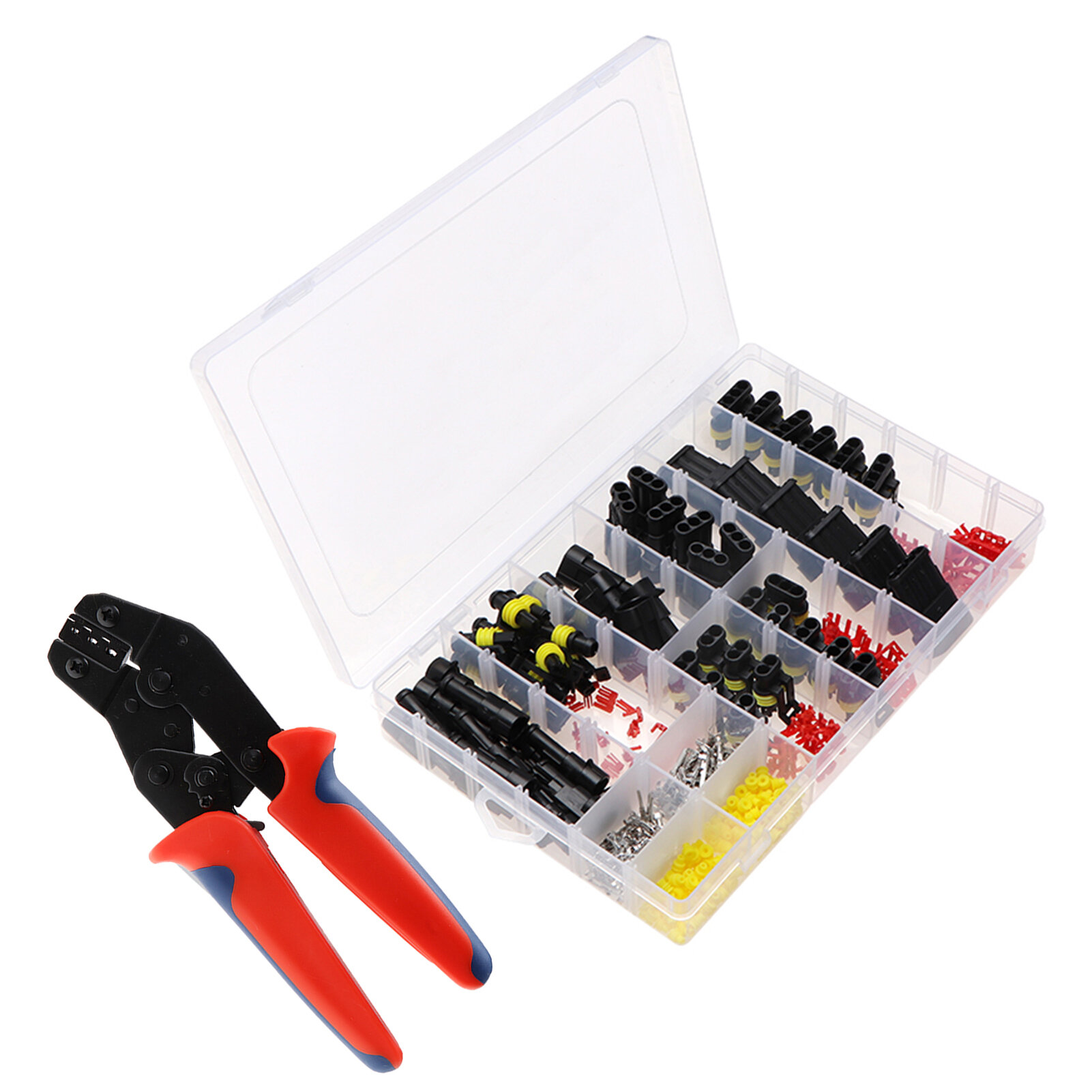 408 PCS Waterresistance Car Electric Cable Connector Terminal Plug Kit Set with Plier 1 2 3 4 Pin Truck Plug Car Spark Connector Assorted Box Portable Black Yellow Red Silver IP65 Plastic Copper 275*175*45mm 850g для car motorcycles trucks caravans